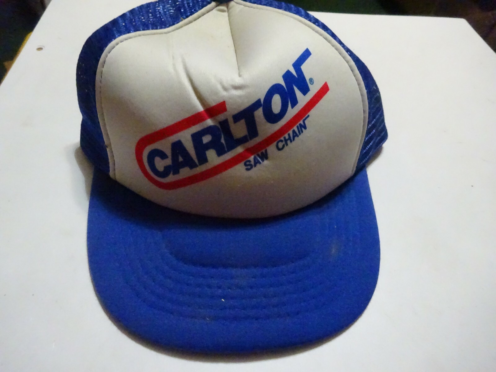 vintage Carlton Saw Chain logo mesh Trucker Hat Snap - Gem