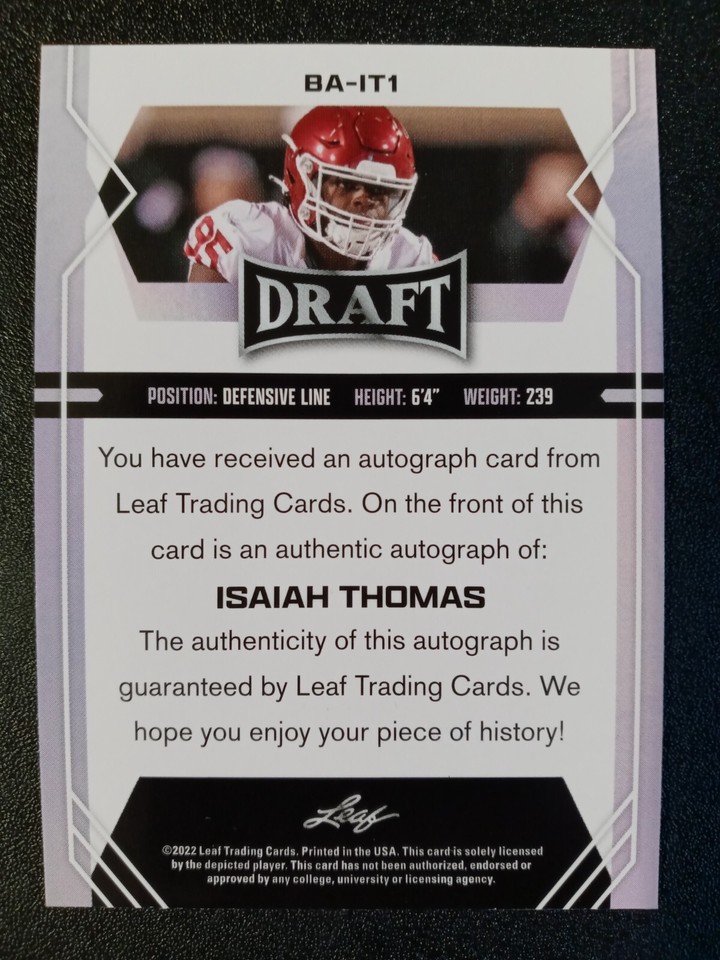2022 Leaf Draft Red XRC Auto Isaiah Thomas RC # BA-IT1 Cleveland Browns ...