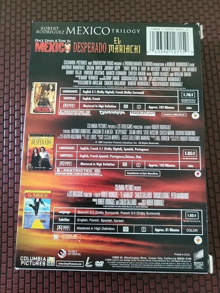 Robert Rodriguez Mexico Trilogy (El Mariachi/Desperado/Once Upon a Time ...
