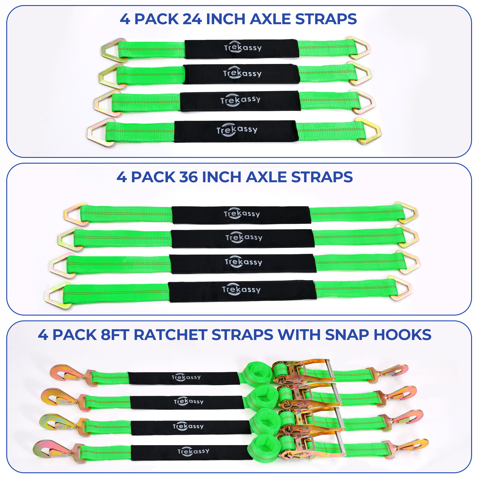 12 Pack Axle Straps Car Trailer Hauler Ratchet Tie Down Straps with ...