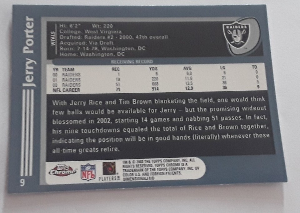 2003 Topps Chrome - #9 Jerry Porter | eBay
