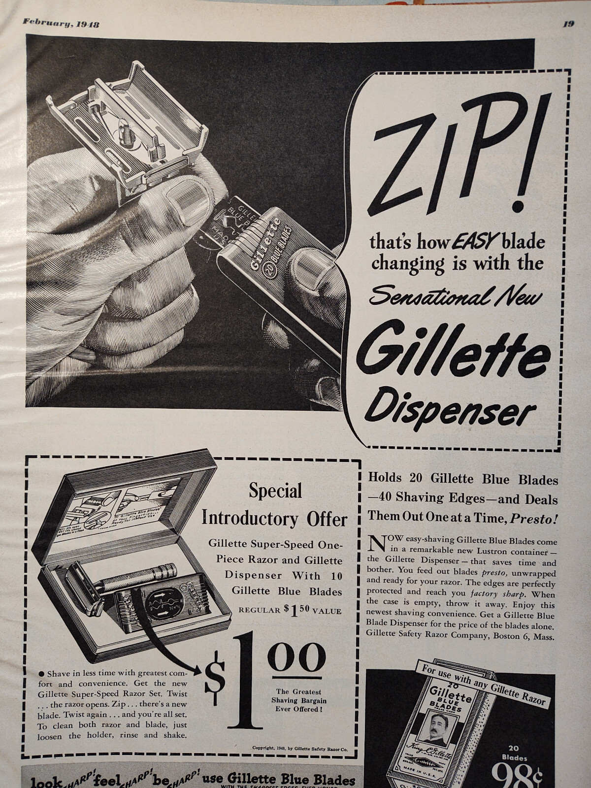 1948 Original Esquire Art Ad Advertisement Gillette Razor Dispenser | eBay