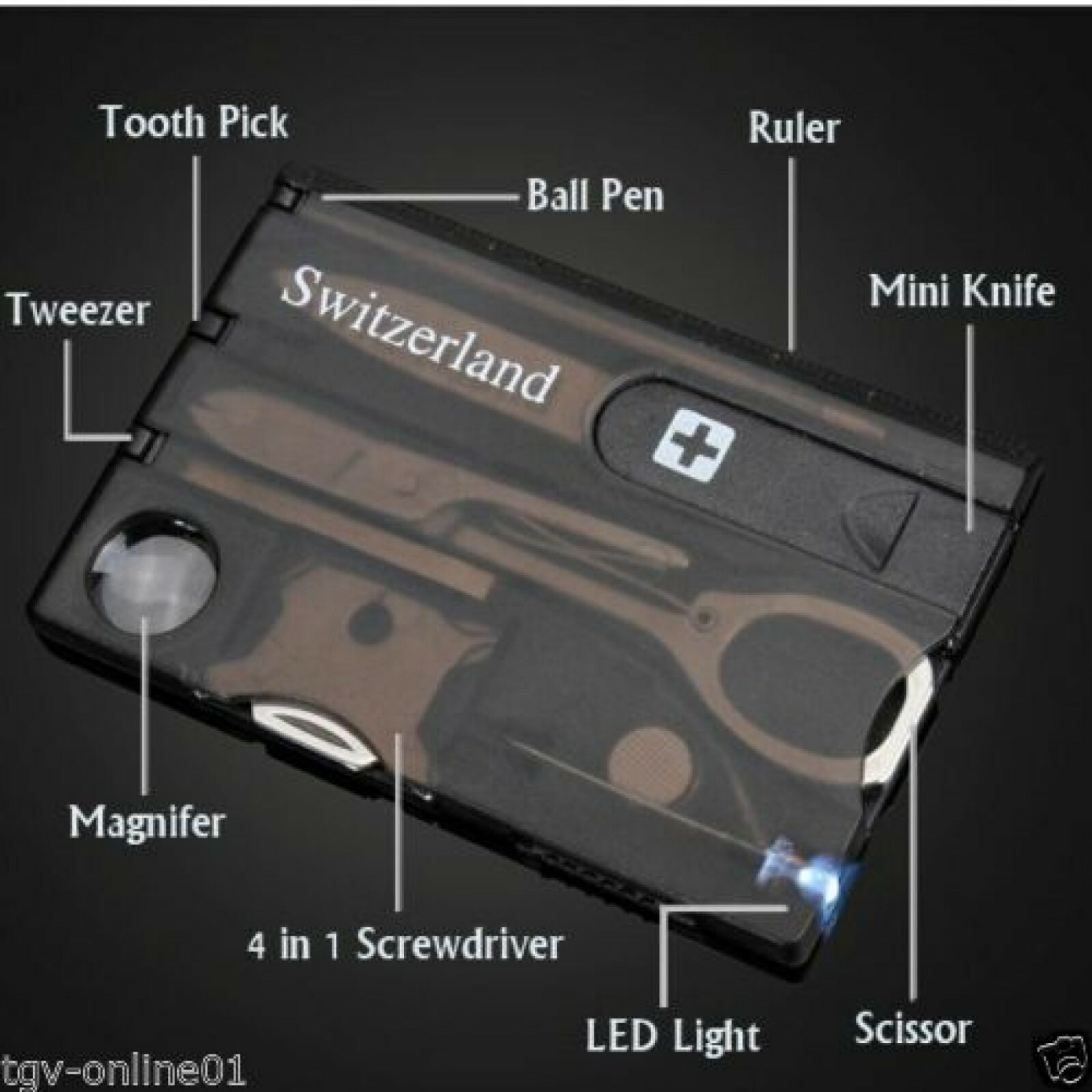 Multi Tool Credit Card Size Kit LED Functional Knife 12 in 1 ...