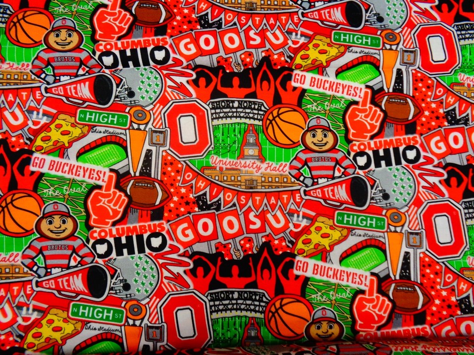 OHIO STATE UNIVERSITY "BUCKEYES" DOODLE PRINT DESIGN NEW 100% COTTON 1 ...