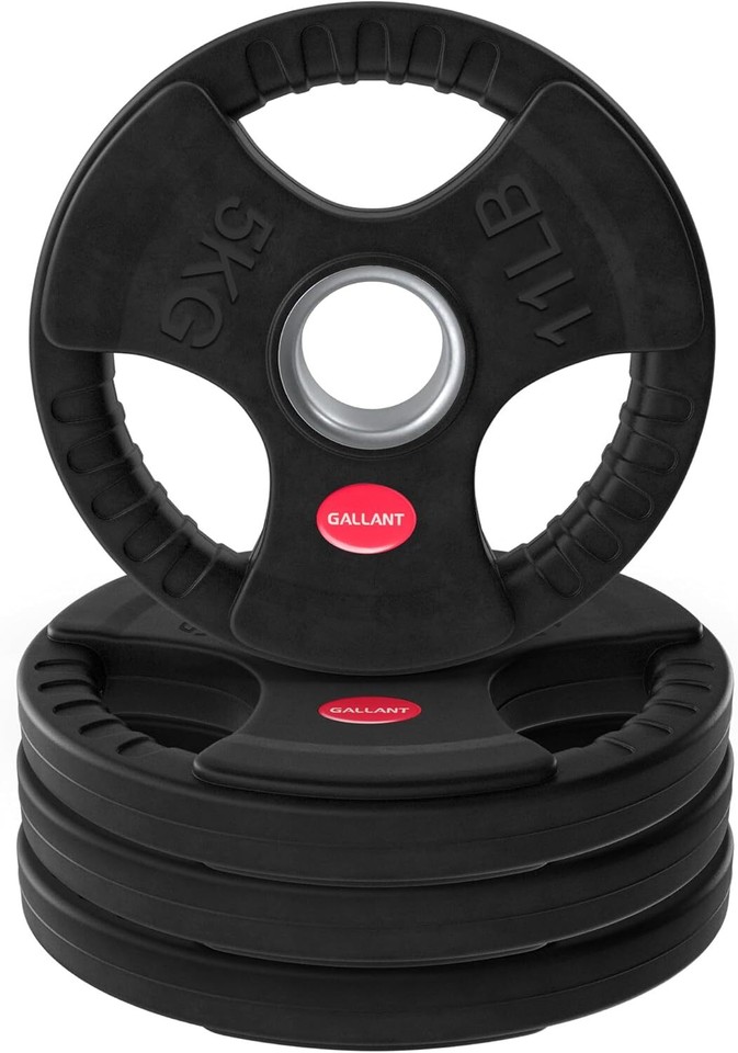 Olympic Weight Plates 10kg Pair Rubber Tri Grip Cast Iron Barbell ...