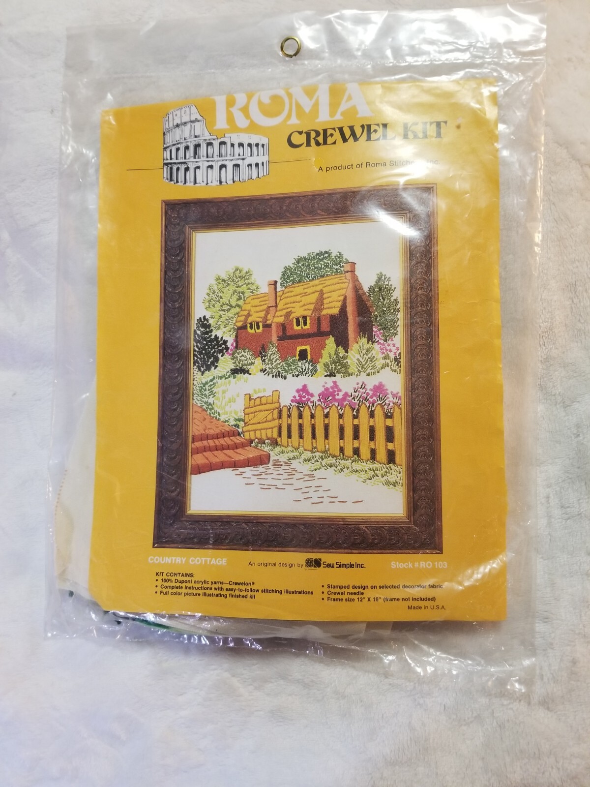 ROMA STITCHERY Vtg. New/Sealed Crewel Needlework Kit, Country Cottage, Picture | eBay