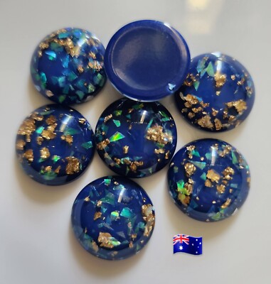 10pcs 20mm Dark Blue With Gold Foil Resin Round Cabochon Flat Back ...