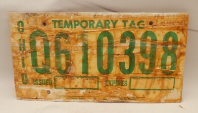 Vintage 1980's Ohio Temporary License Plate Tag | eBay