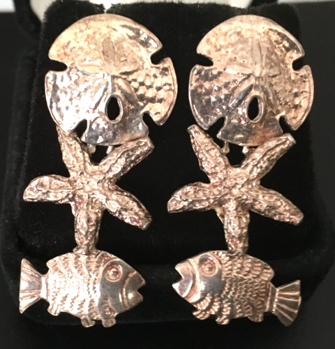 Vintage Earrings MARKED 925 STERLING SILVER Pierced Dangle Shell Fish lot y | eBay