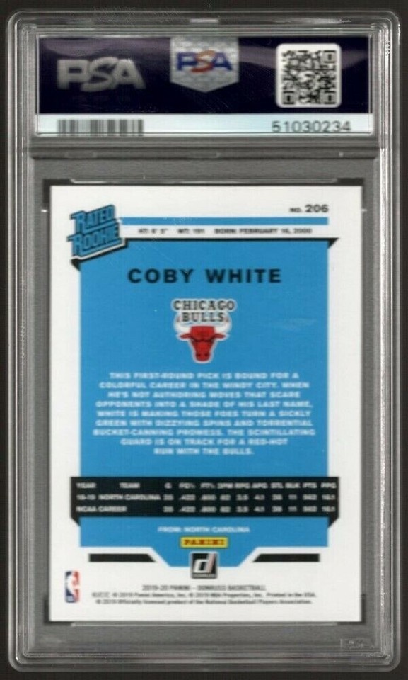 COBY WHITE PSA 10 GEM MINT BULLS RATED ROOKIE CARD #206 RC 2019 2019-20 ...