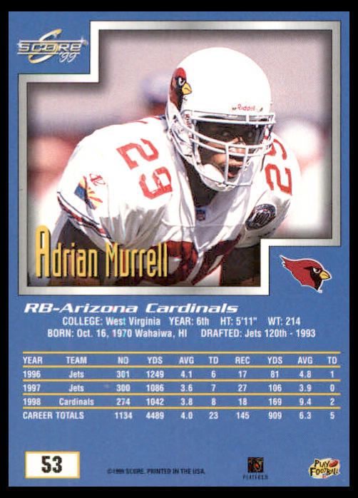 1999 Score #53 Adrian Murrell Arizona Cardinals Football Card | eBay