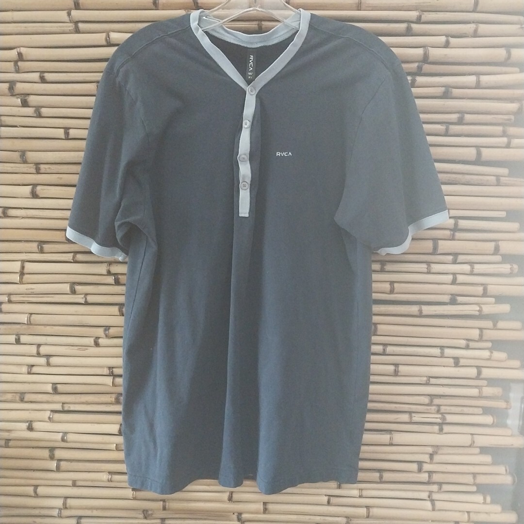 RVCA Vtg 1/4 Button Ringer V-Neck T-shirt Men's XL Pm Tenore Slim Fit ...