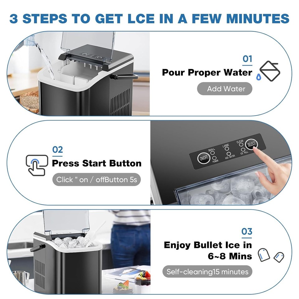 Machine, Portable Self-Cleaning Ice Machine with Ice Scoop, Basket and ...