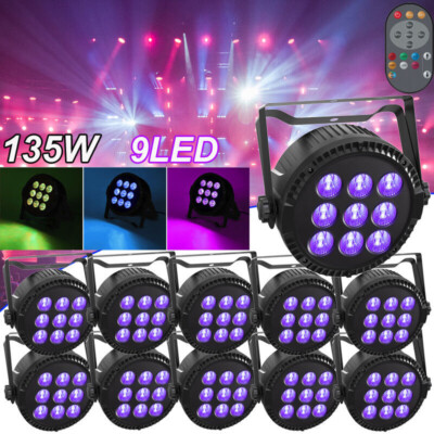 10Pack RGBW 9 LED Stage Lighting PAR Light DMX Beam Party DJ Disco ...