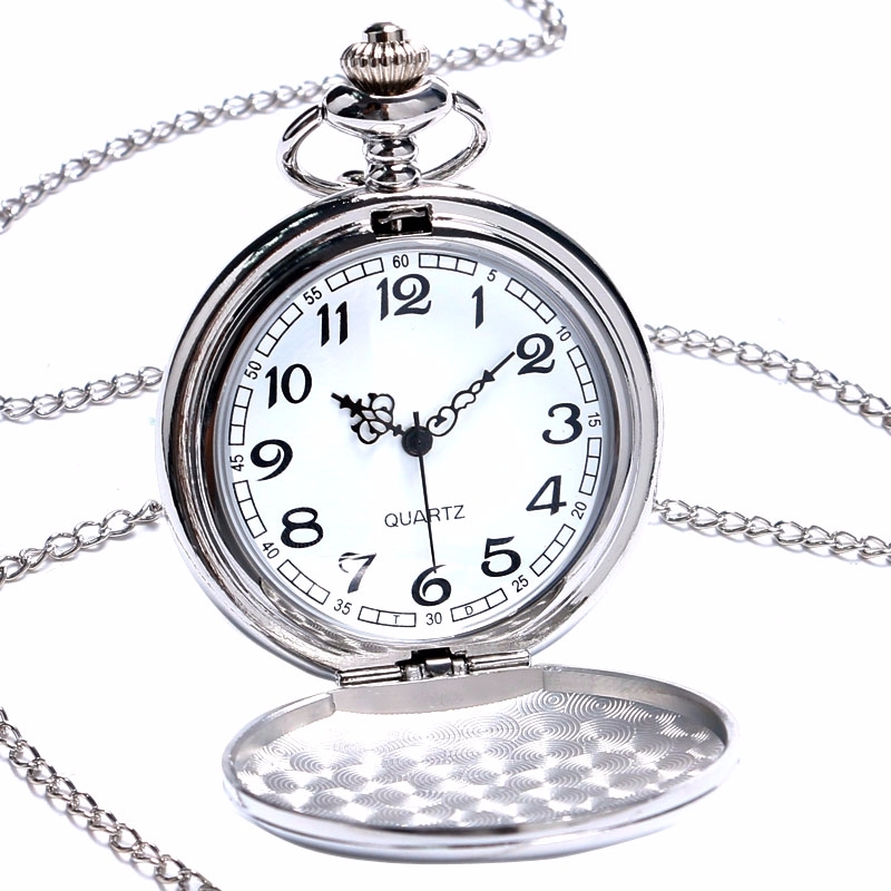 Casual Silver Simple Smooth Design Quartz Pocket Watch Necklace Pendant ...
