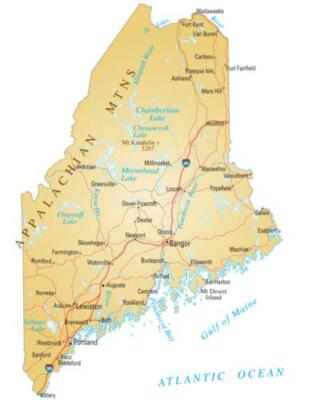 MAINE STATE ROAD MAP GLOSSY POSTER PICTURE PHOTO PRINT bangor city ...