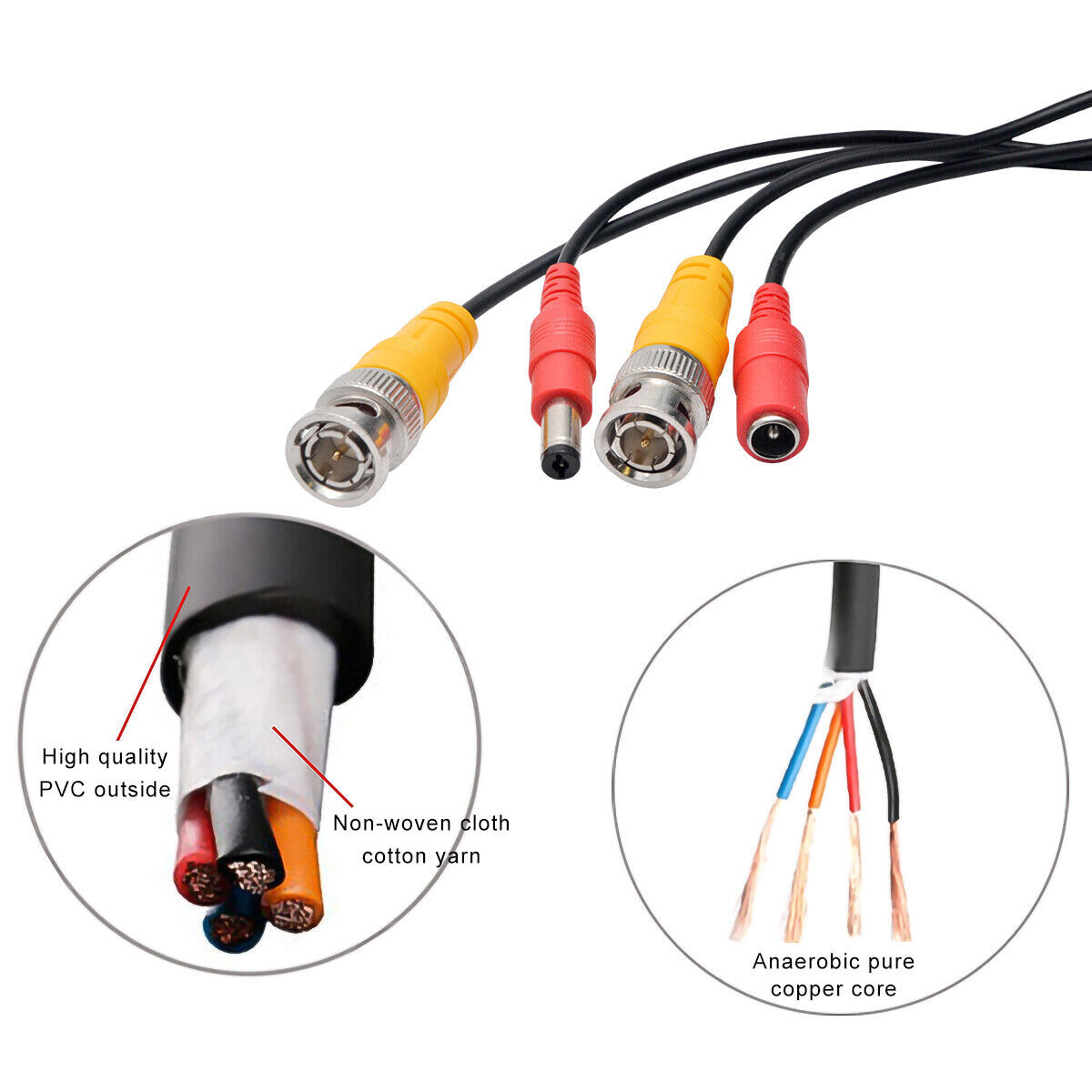 5M-100M BNC RCA Cable DC Power and Video Lead For CCTV Security Camera ...