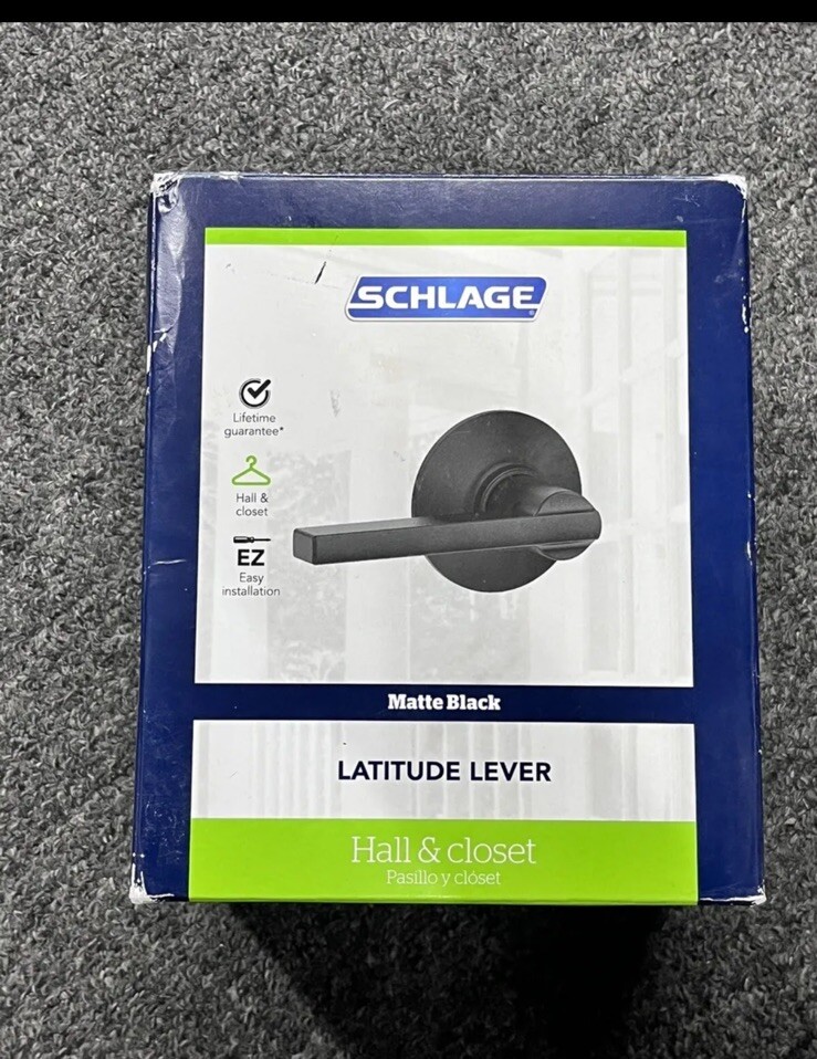 NEW Schlage Latitude Passage Door Lever Set Collins Trim Matte Black ...