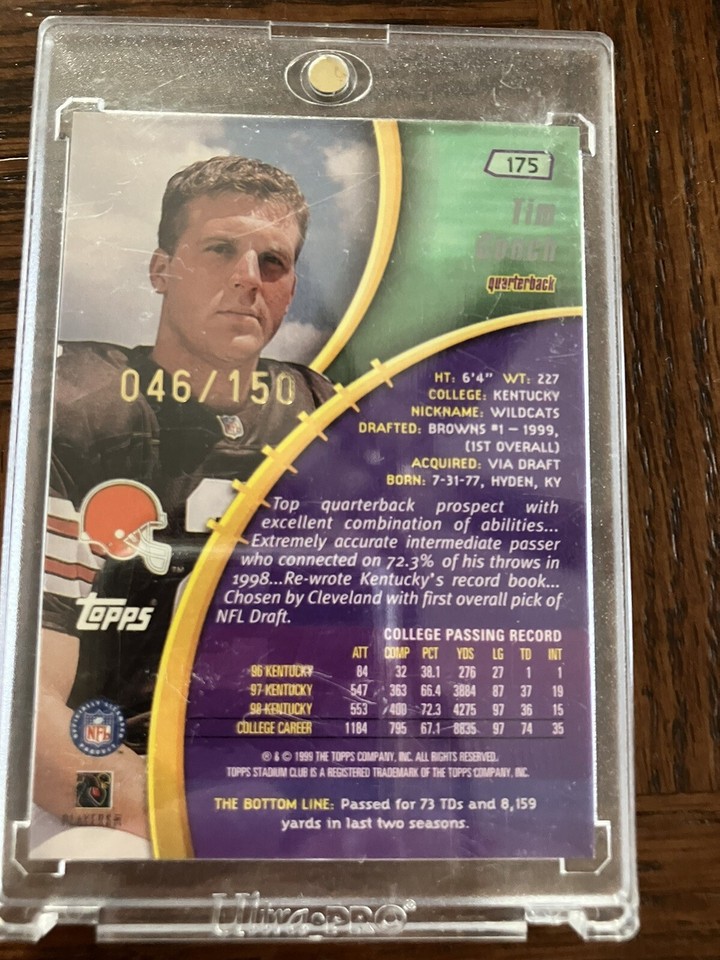 1999 Stadium Club Football Card #175 Tim Couch Rookie 1st Day Issue ...