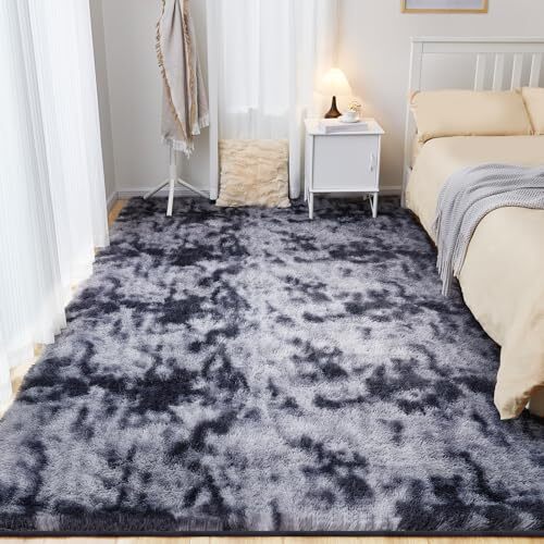 Ultra Soft Area Rugs for Living Room 5x7 Tie-Dyed Dark Grey Fluffy ...