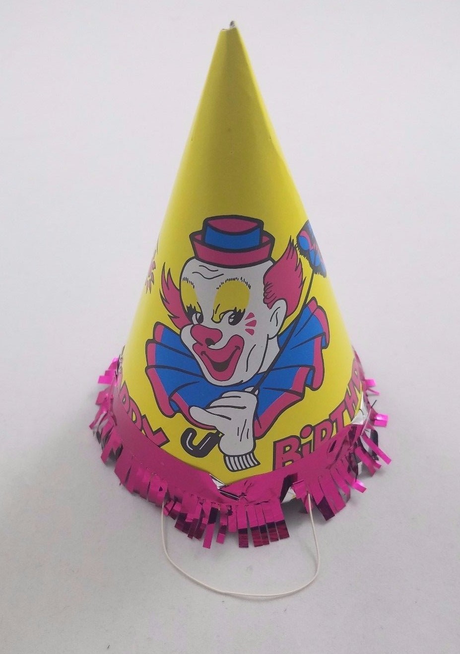 Vintage Circus Clown Happy Birthday Party Paper Cone Hat Yellow Bozo ...