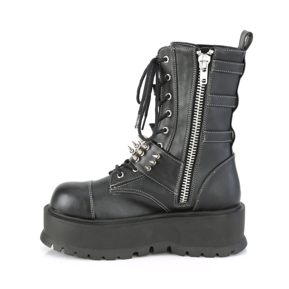 DEMONIA SLACKER-165 Women's 2" Platform Lace-Up Mid-Calf Side Zip Boots ...