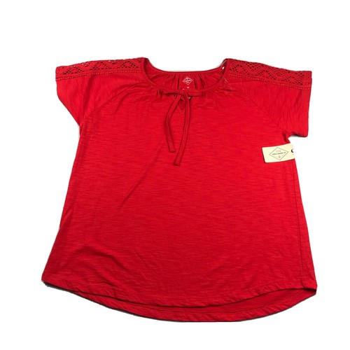 St. John’s Bay Top Womens XL High Risk Red Shirred Tie Neck Lace ...