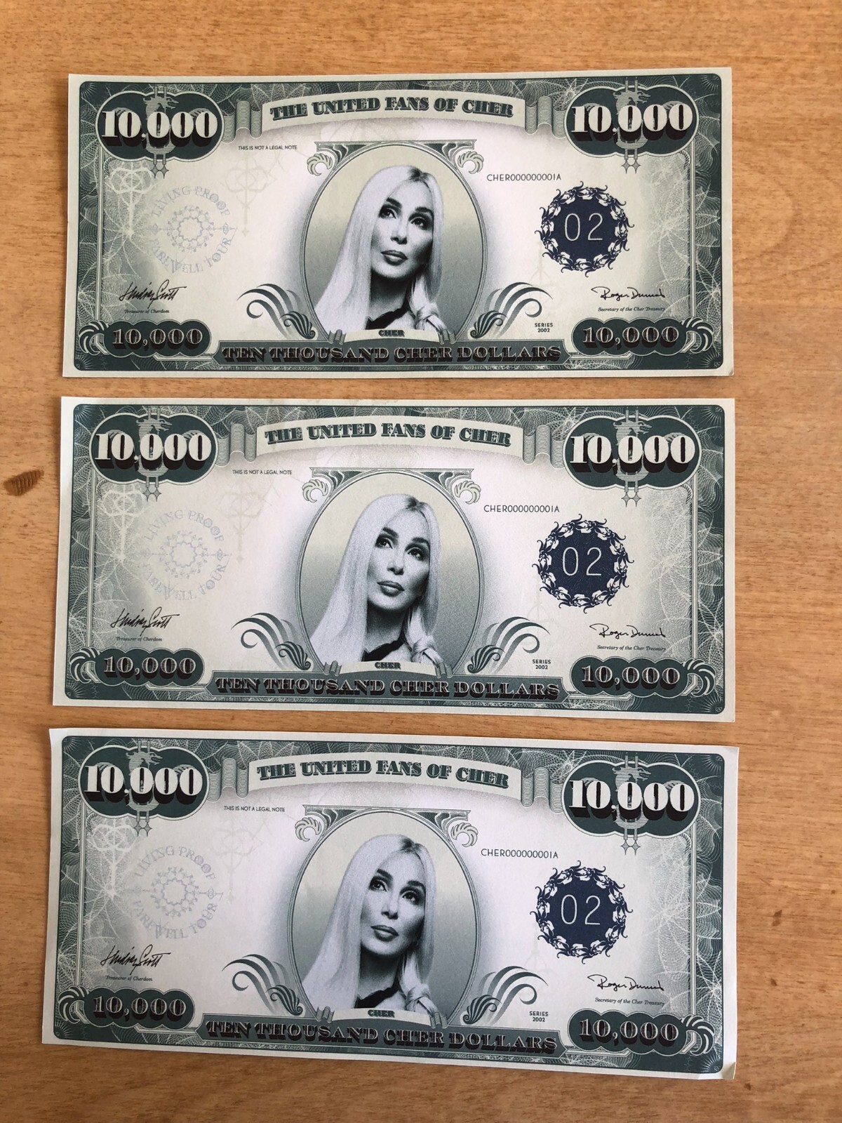 Cher - United Fans of Cher - Promotional 10,000 Cher Dollars (Set of 3 ...