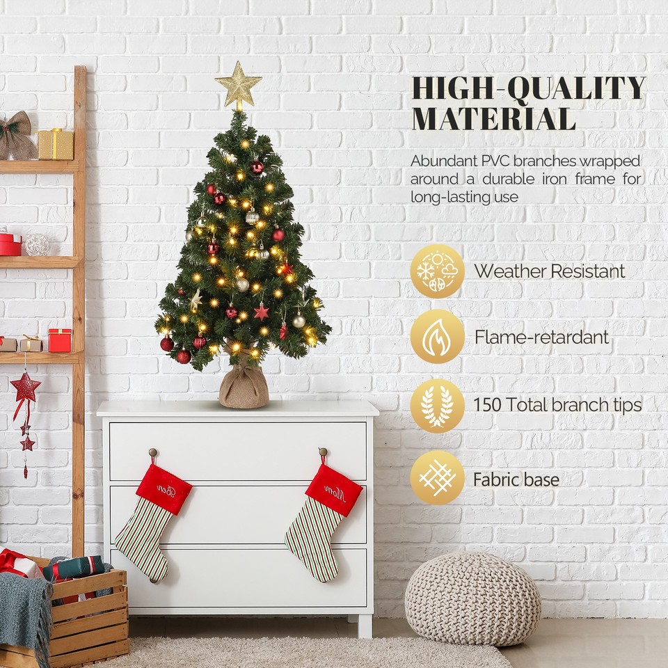 3 FT Christmas Tree 150Branches PVC Material Top Stars Linen Base with ...