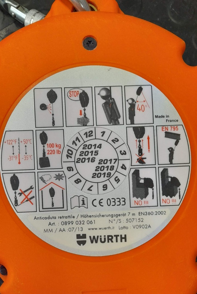Blocker Wurth Dispositivo Anticaduta Retrattile Cavo Acciaio 7 metri ...