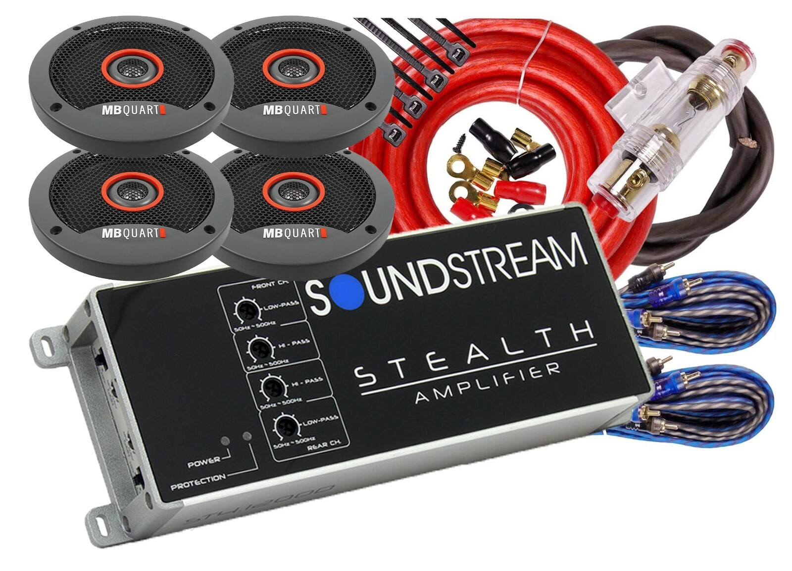 Soundstream ST4.1200D Amplifier +4x MB Quart FKB116 Speakers+ 4Ch 4Ga ...