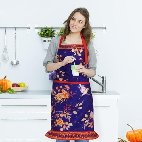Flowers Aprons for Women with Pockets Adjustable Floral Chef Apron for ...