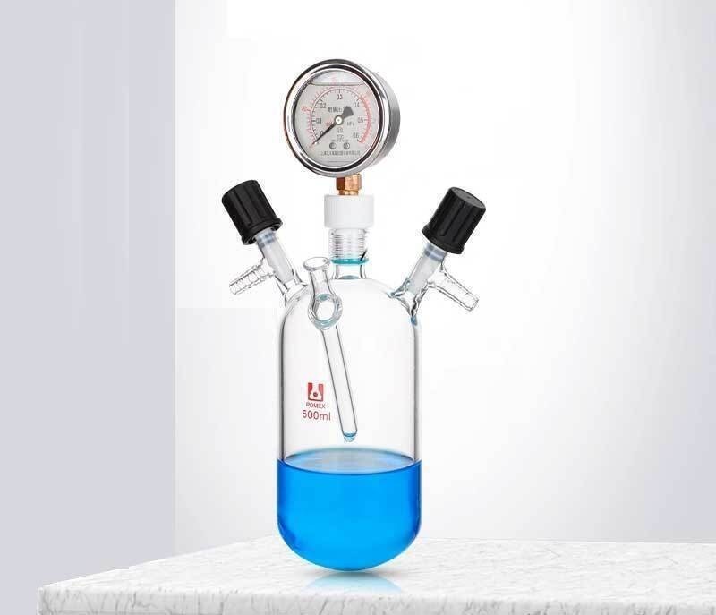 100ml-1000ml Vacuum Flask Glass Pressure Reaction Bottle w/ Gauge for ...