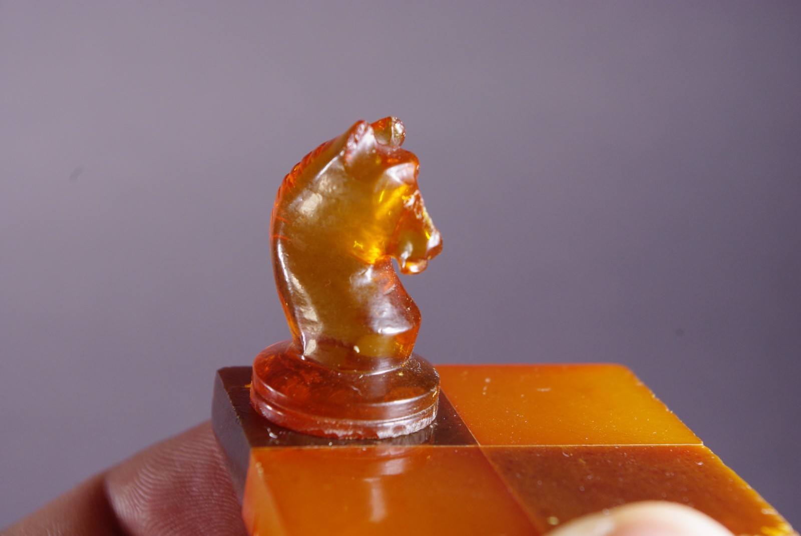 USSR Amber Chess Board No. 09 with Horse Knight Piece | Chess Set