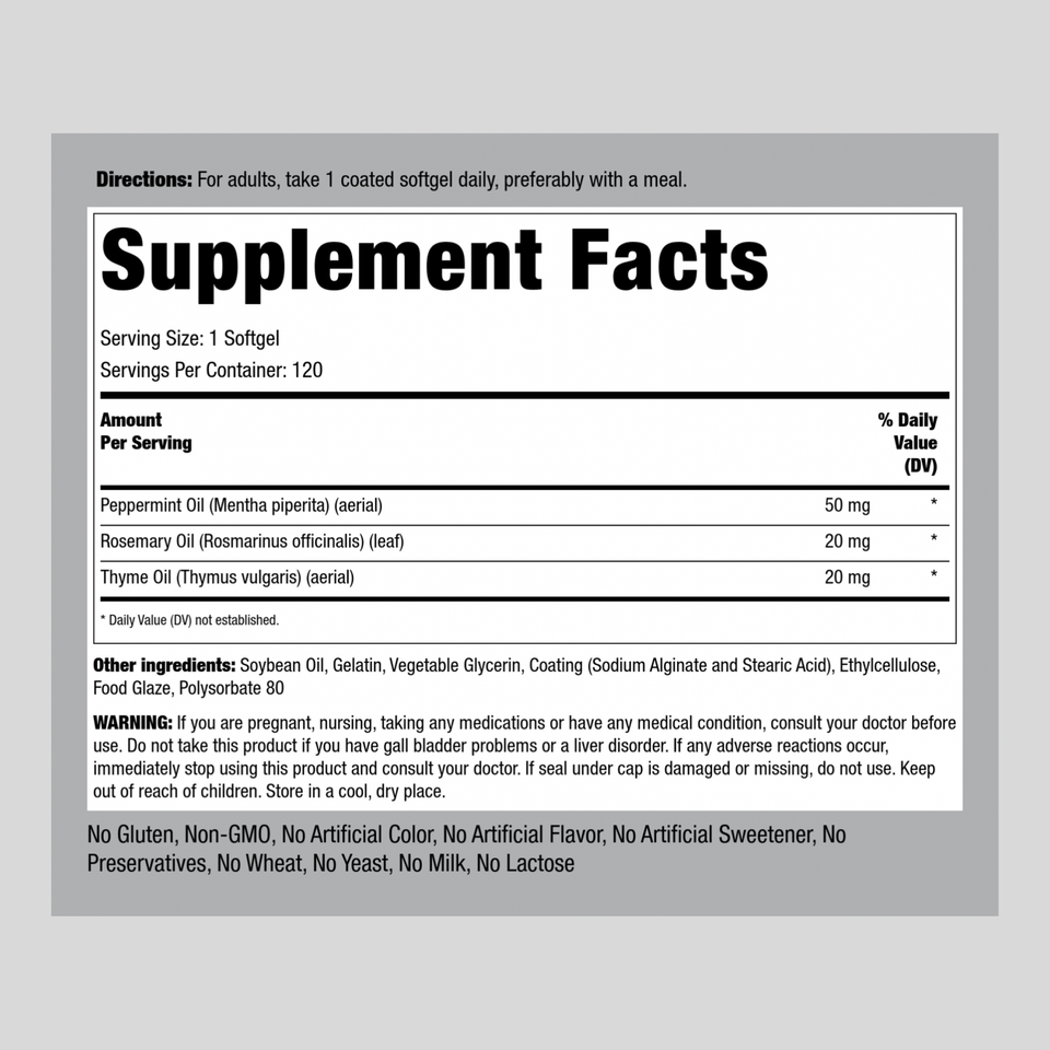 Peppermint Oil | 50mg | 120 Softgel Capsules | Non-GMO | by Piping Rock ...
