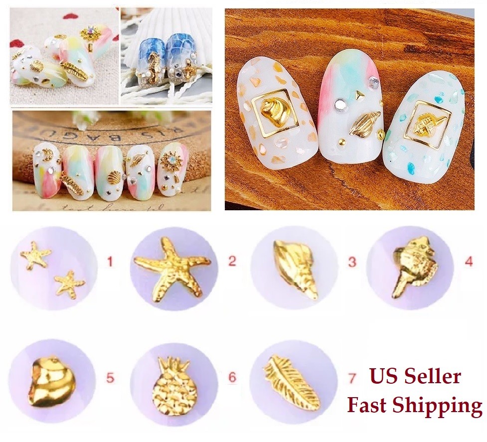 20pcs 3D Gold Nail Art Metal Ocean Sea Shell Starfish Clams Studs ...