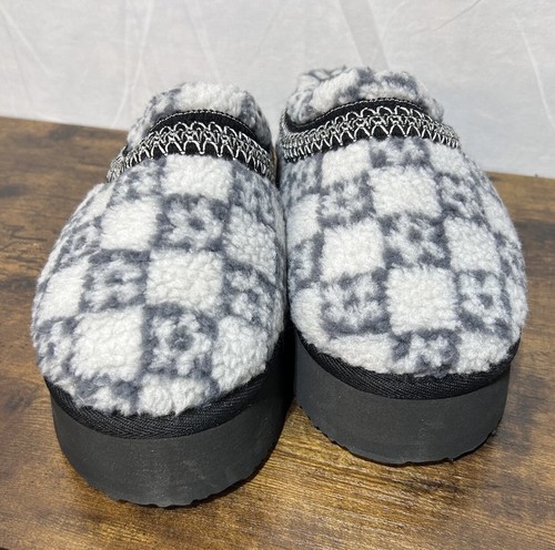 Simply Southern Platform Slippers Sherpa Floral Checkered Size 9 Black ...