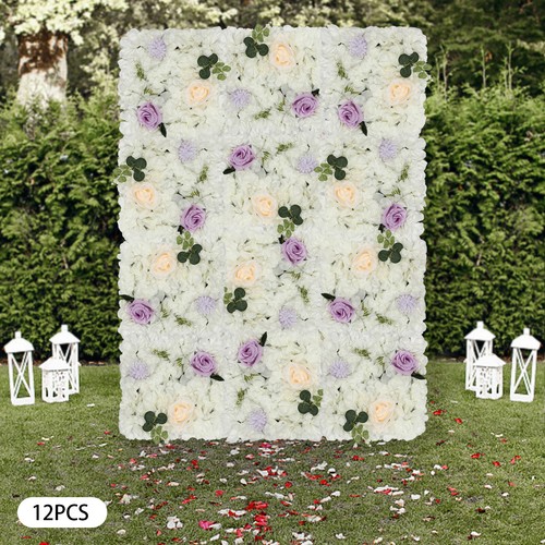 12PCS Artificial Flower Wall Background Silk Rose Mat for Wedding ...