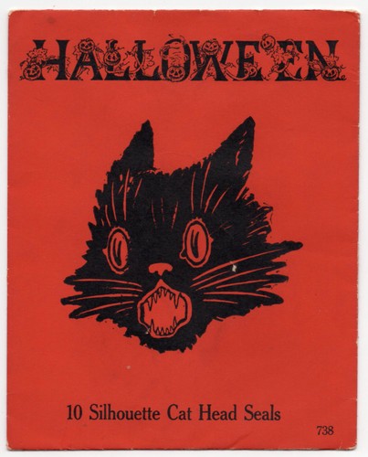 1920s Vintage Halloween Beistle Envelope Set of 10 Silhouette Cat Head ...