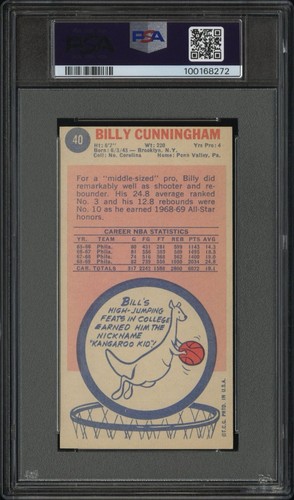 1969 Topps Billy Cunningham Signed Philadelphia 76ers Rookie Card PSA 4 ...