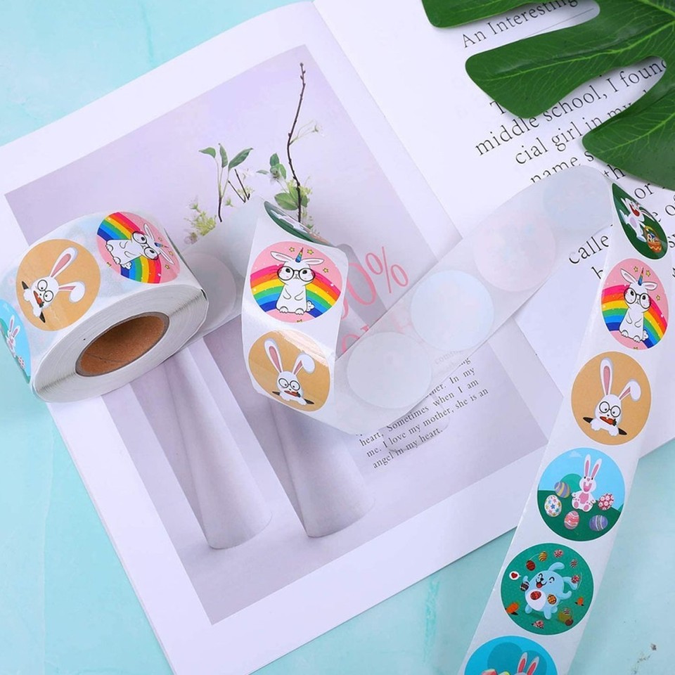 1 Roll Easter Rabbit Gift Packing Stickers Easter Bunny Labels Stickers ...