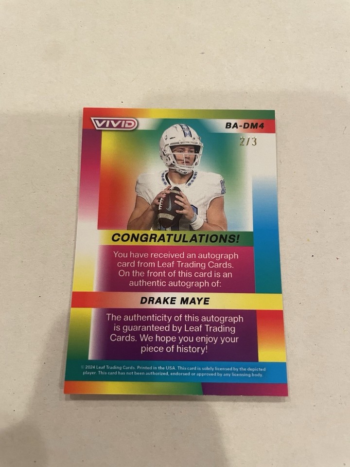 Drake Maye 2024 Leaf Vivid Rookie Autograph /3 Orange Cracked Ice | eBay