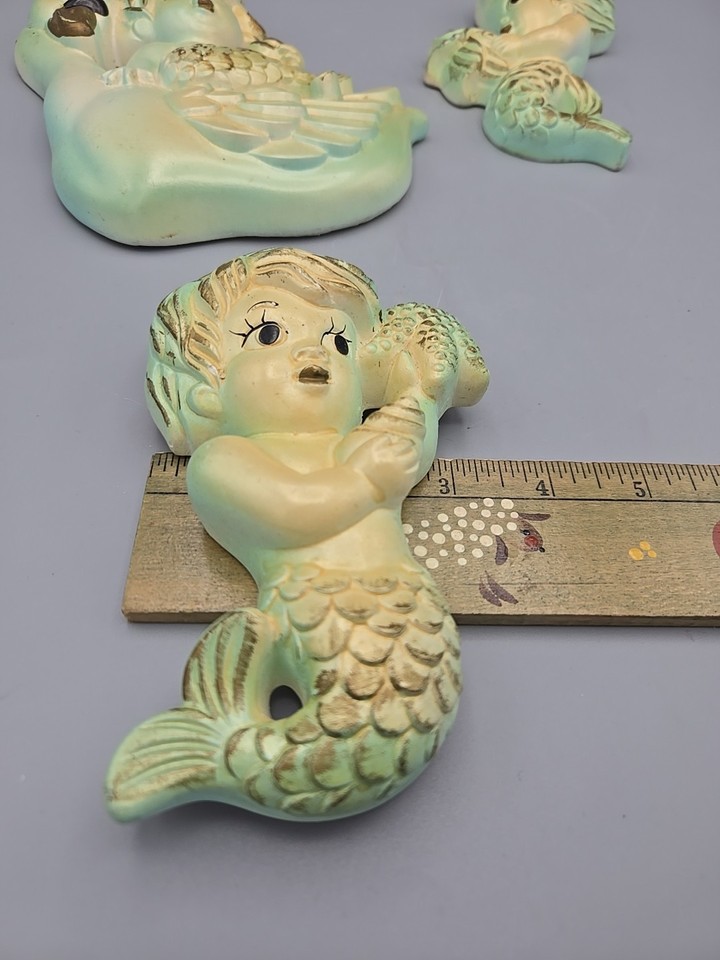 Set Of 3 Miller Studio 1968 Chalkware Wall Plaques Mermaid Mermen Swan ...