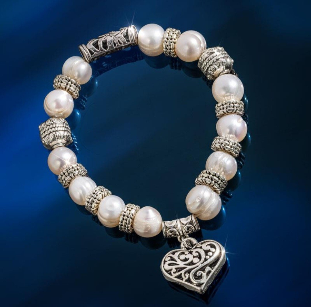 Stauer WhitePearl of a Girl Bracelet #54228 Heart Charm Cultured ...