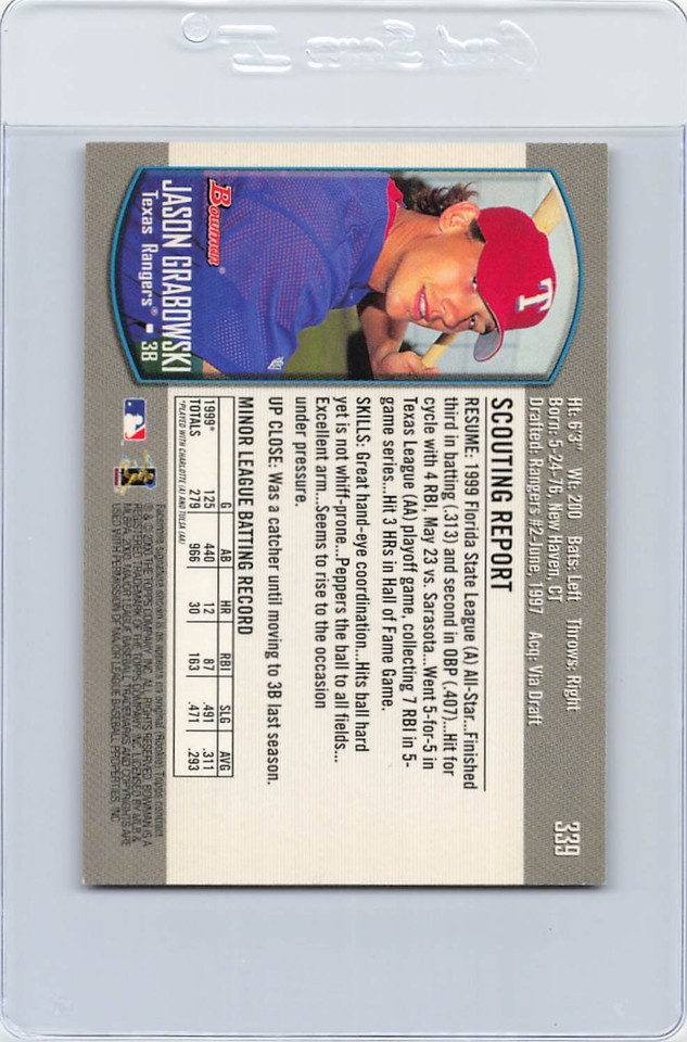2000 Bowman #339 Jason Grabowski Rangers Signed Auto *J801 | eBay