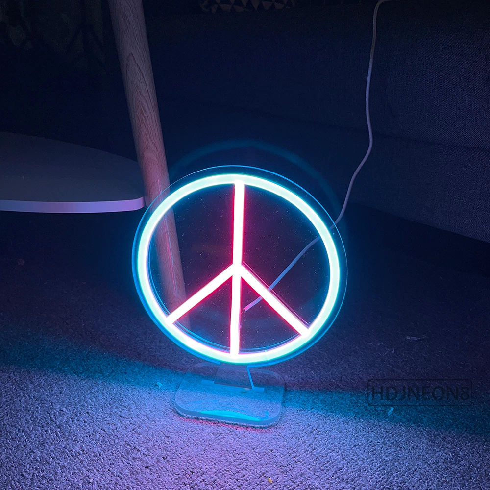 Neon Blue Peace Sign