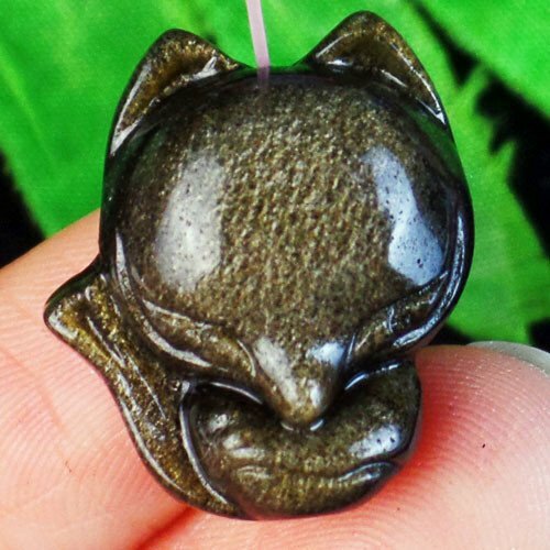 Carved Golden Obsidian Stone Fox Pendant Bead 22x18x10mm | eBay