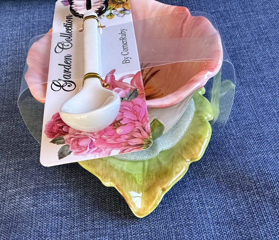 Garden Collection Corner Ruby Peach Flower Tea Cup Leaf Saucer ...