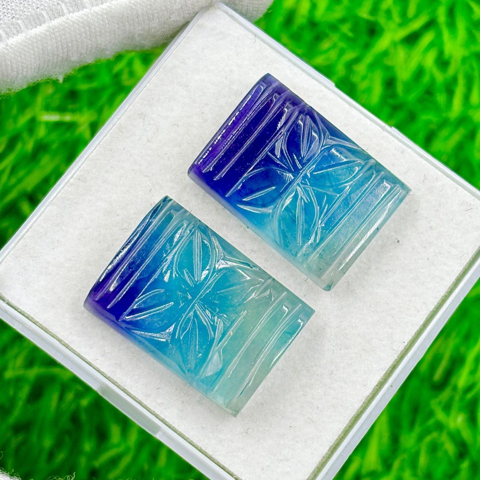 62 Carat Natural Fluorite Carved Pair Gemstone: Multi Fluorite Stone JF ...