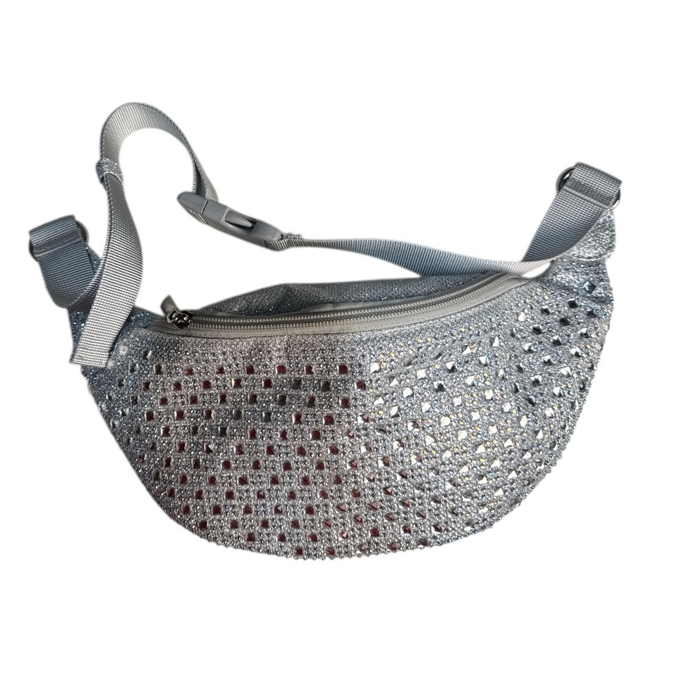D’Margeaux Fanny Pack Silver Black Studded Glitter Sling Crossbody Bag ...